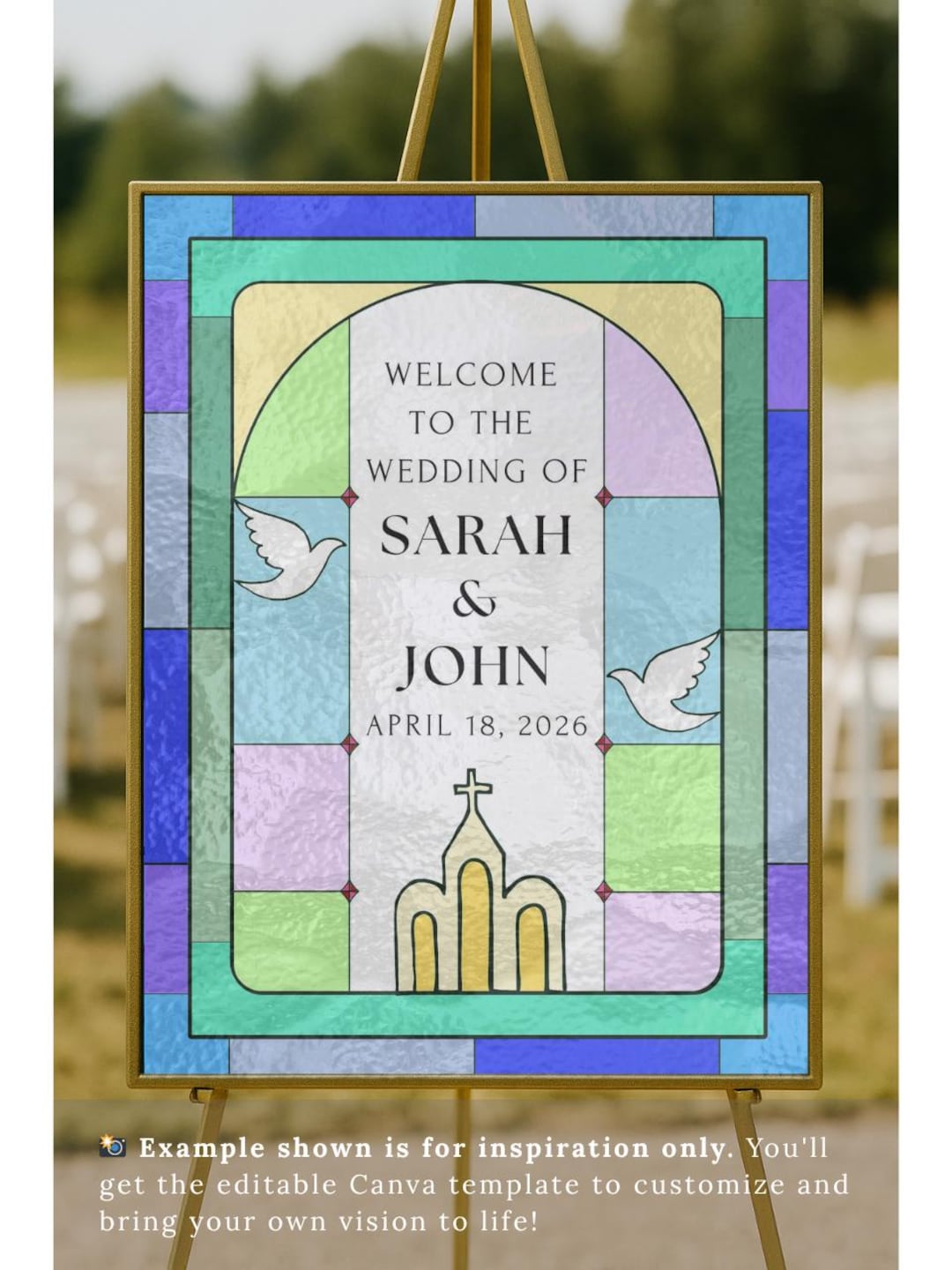 Stained Glass Welcome Sign Template: Church & Doves Design (18x24 ...