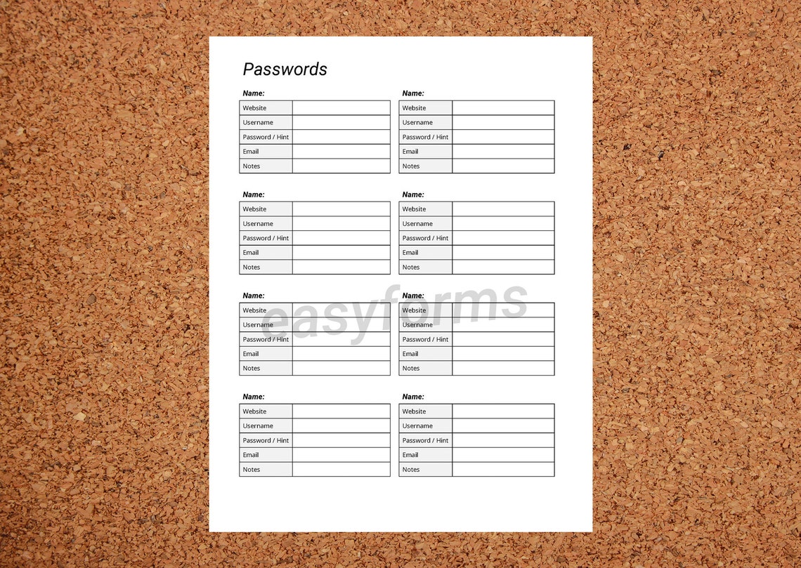 Password List | Printable Password Tracker | Editable Password Log ...