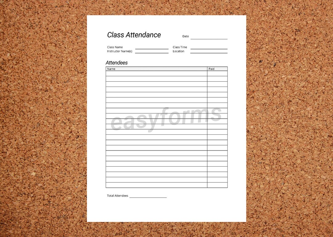 Class Attendance Sheet | Fillable Attendance Sheet Template | Fitness ...
