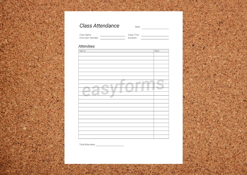 Class Attendance Sheet | Fillable Attendance Sheet Template | Fitness ...