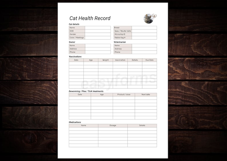 Cat Health Record Canva Template | Kitten Vaccination Record | Feline ...