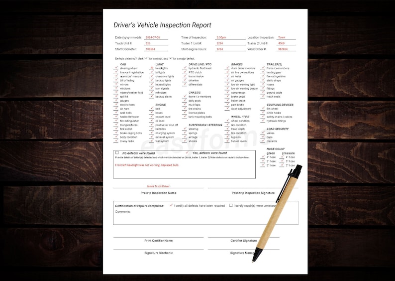 Truck Driver Inspection Report: Pre & Post Trip Checklist (printable ...