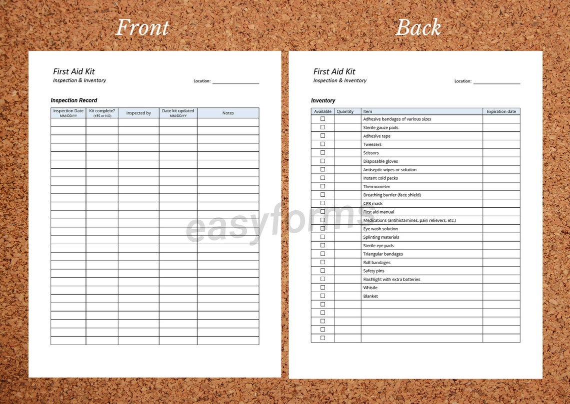 First Aid Kit Inspection Checklist & Inventory (printable/fillable PDF ...