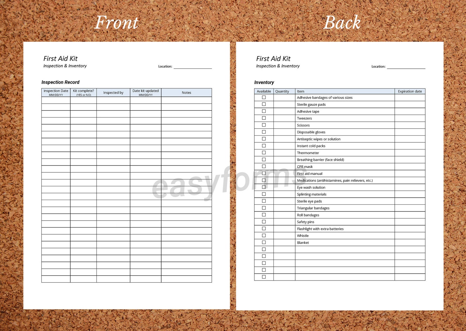 First Aid Kit Inspection Checklist & Inventory (printable/fillable PDF ...