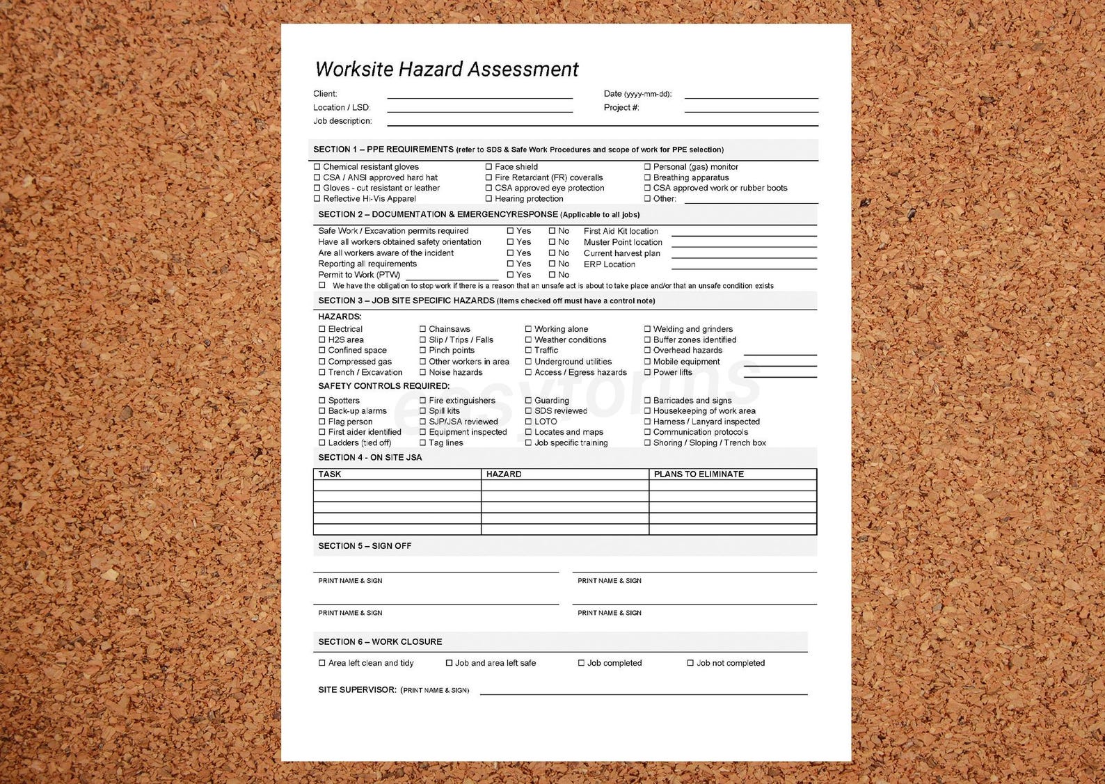 Workplace Hazard Assessment Form: Printable Safety Standards (PDF, Word ...