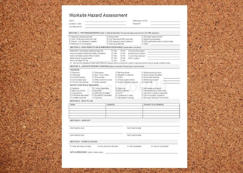 Workplace Hazard Assessment Form: Printable Safety Standards (PDF, Word ...