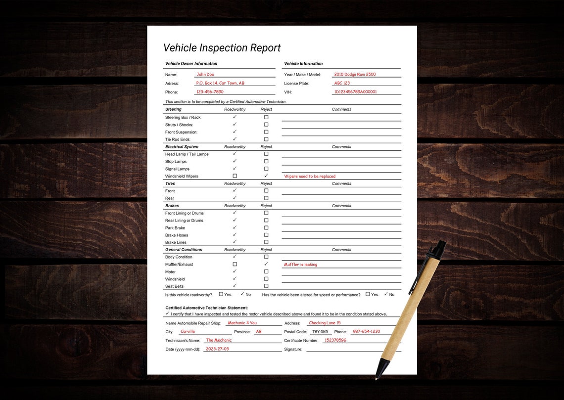 Vehicle Inspection Report | Car Inspection Checklist | Mechanical ...