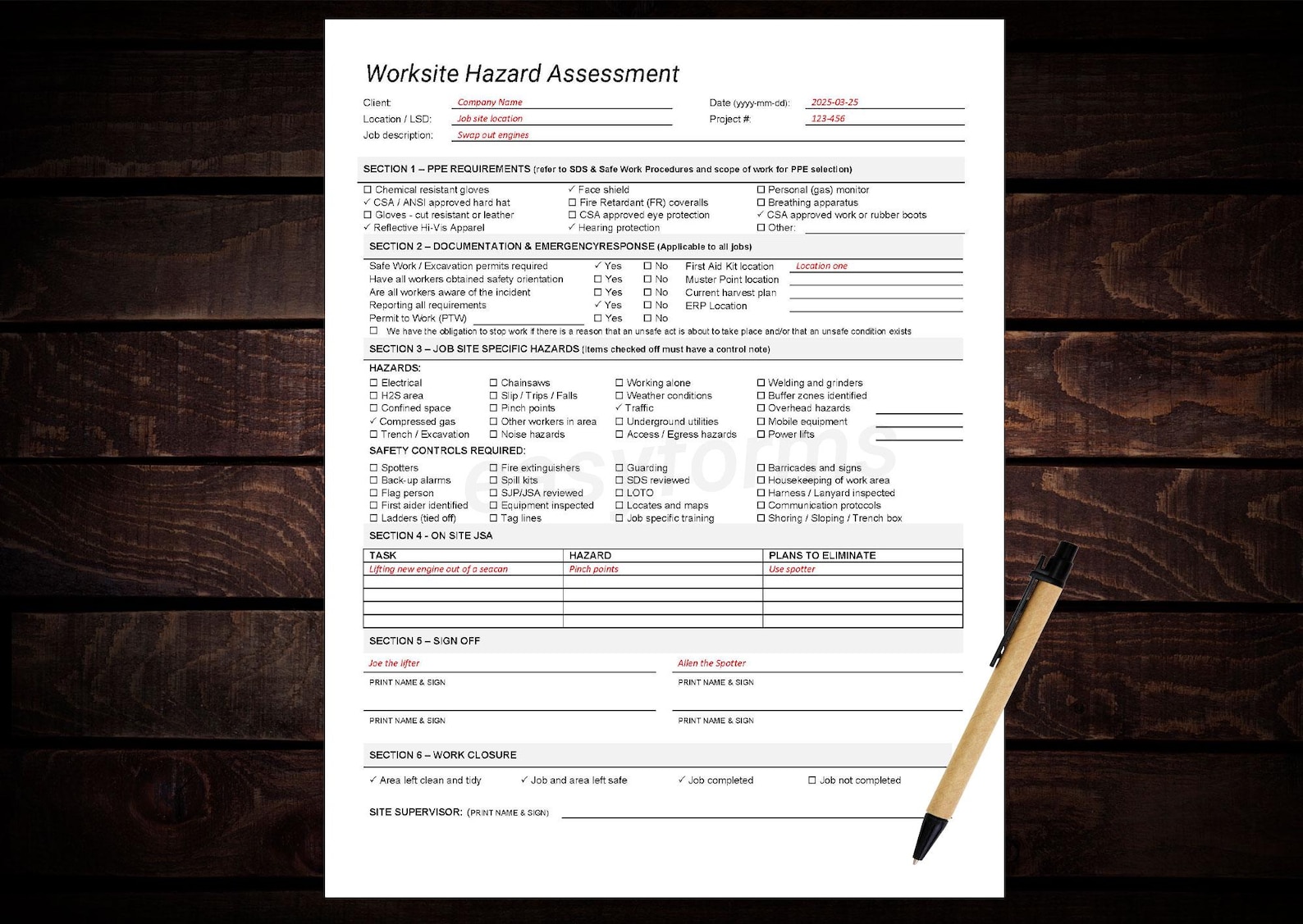 Workplace Hazard Assessment Form: Printable Safety Standards (PDF, Word ...