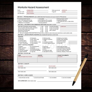 Workplace Hazard Assessment Form: Printable Safety Standards (PDF, Word ...