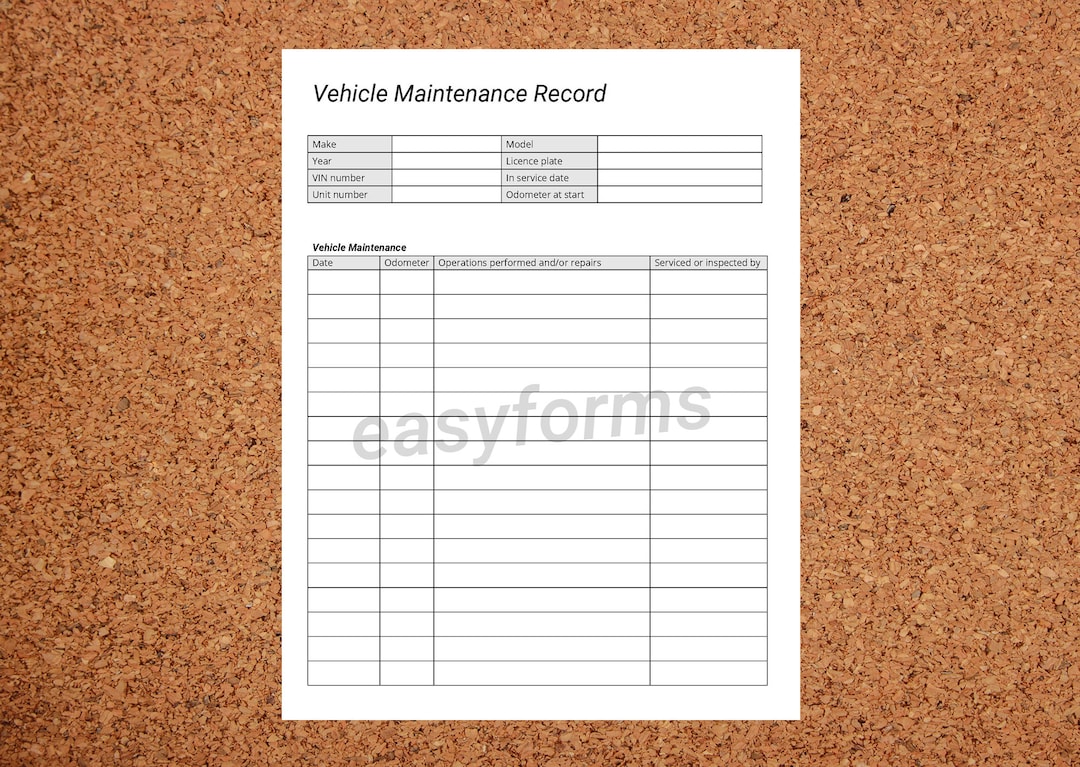 Vehicle Maintenance Log: Printable Car Service Record (PDF, Word) - Etsy