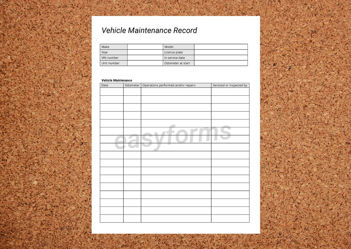 Vehicle Maintenance Log Template | Vehicle Maintenance Record | Car ...