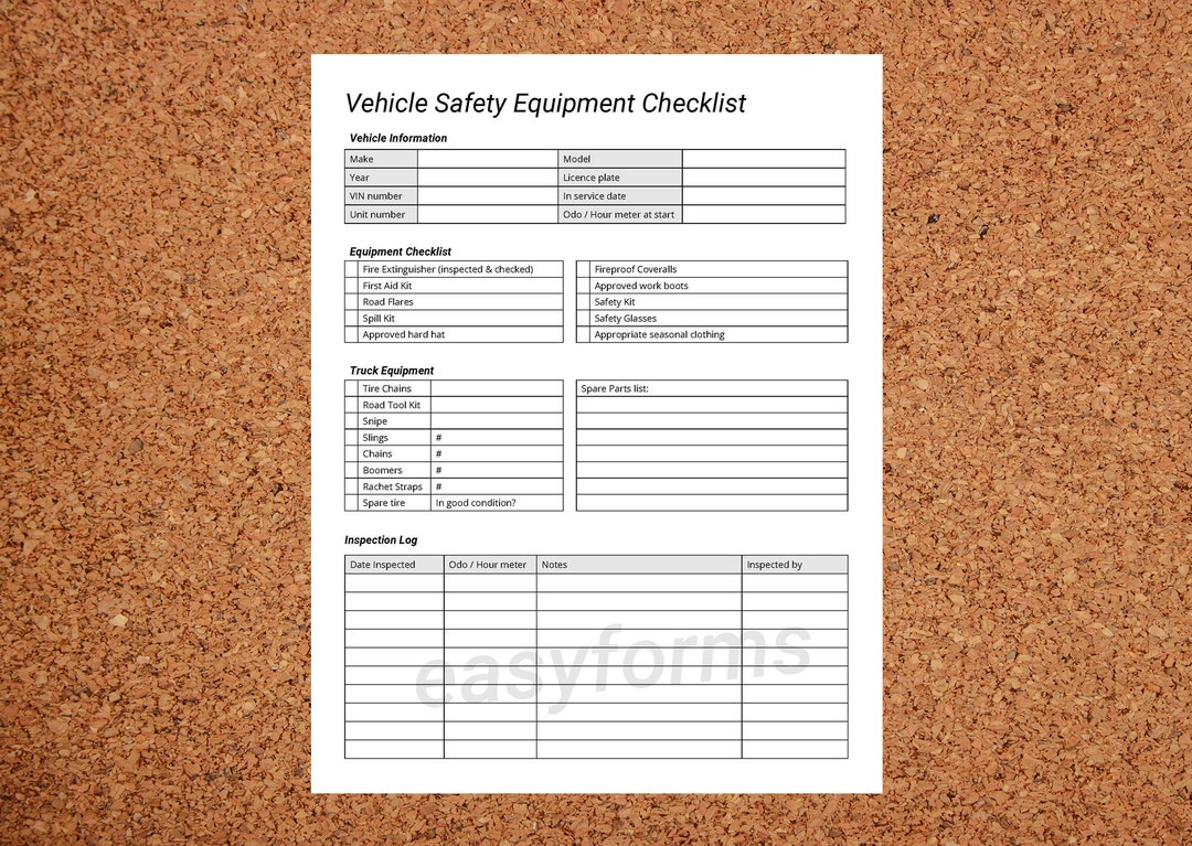 Vehicle Safety Checklist: Daily Equipment Inspection (printable ...