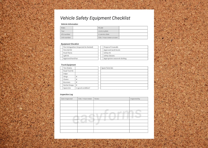 Vehicle Safety Checklist: Daily Equipment Inspection (printable ...