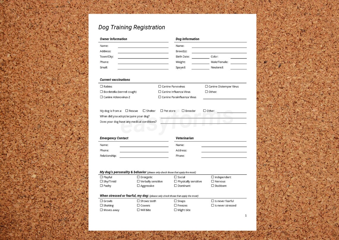 Dog Training Registration Form | Dog Trainer Intake Form | Puppy ...