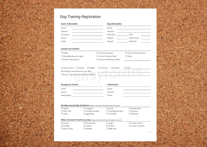 Dog Training Registration Form | Dog Trainer Intake Form | Puppy ...
