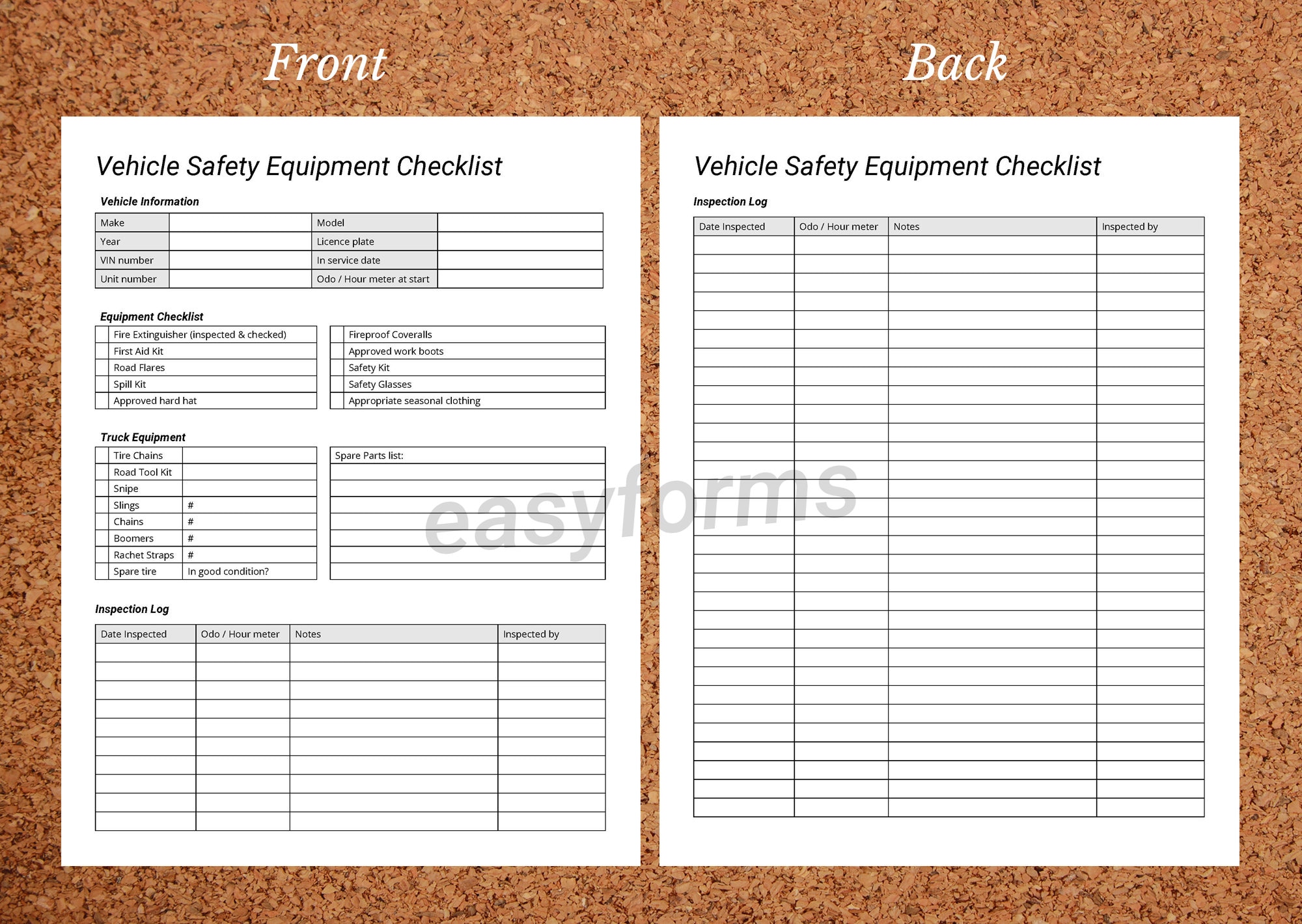 Vehicle Safety Checklist: Daily Equipment Inspection (printable ...