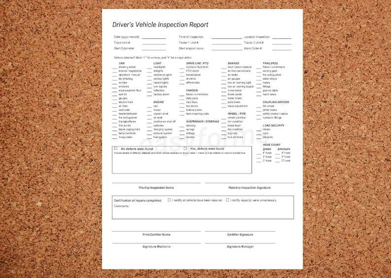 Truck Driver Inspection Report: Pre & Post Trip Checklist (printable ...