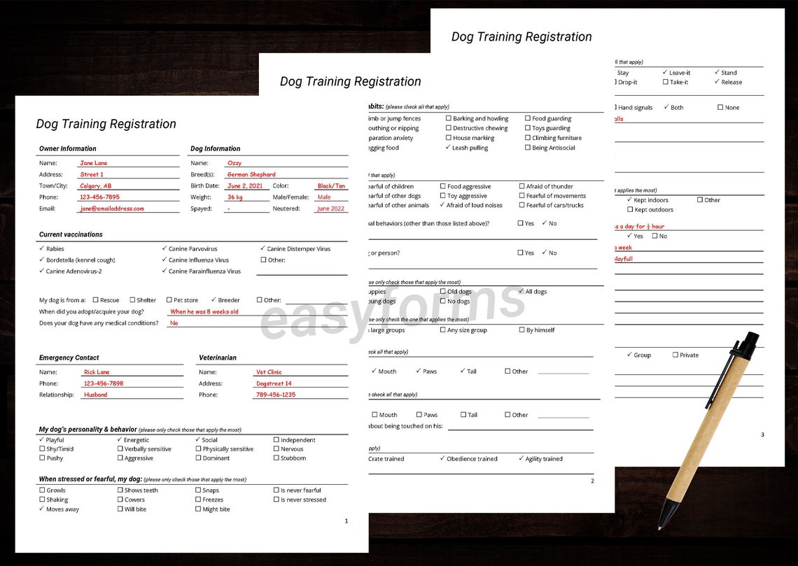 Dog Training Registration Form | Dog Trainer Intake Form | Puppy ...
