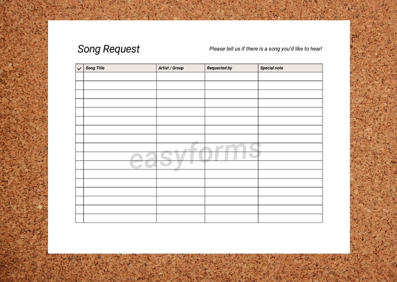 Printable Song Request Form: Party & Wedding Music List (PDF, Word) - Etsy