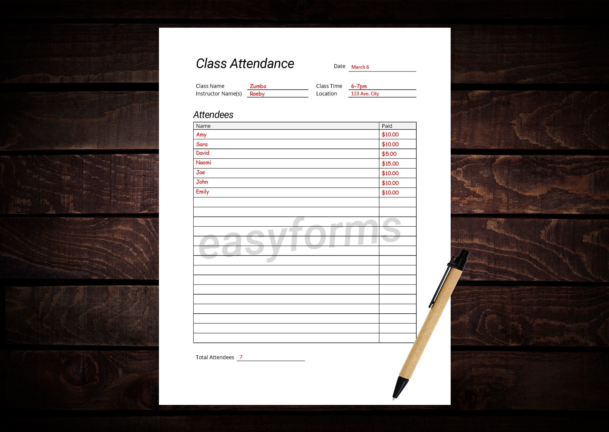 Class Attendance Sheet | Fillable Attendance Sheet Template | Fitness ...