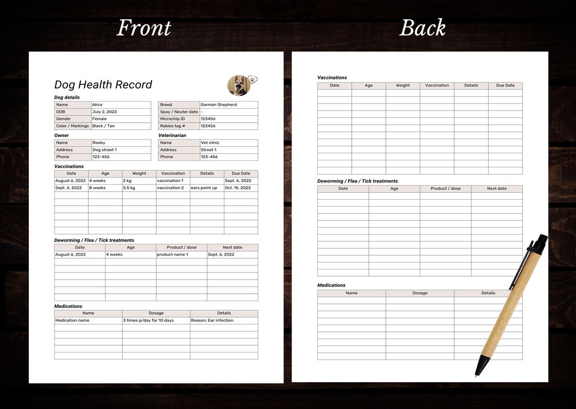 Dog Health Record Canva Template | Puppy Vaccination Record | Pet ...