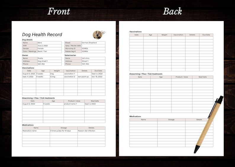 Dog Health Record Canva Template | Puppy Vaccination Record | Pet ...