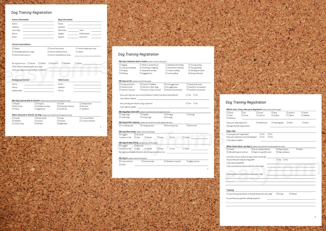Dog Training Registration Form | Dog Trainer Intake Form | Puppy ...