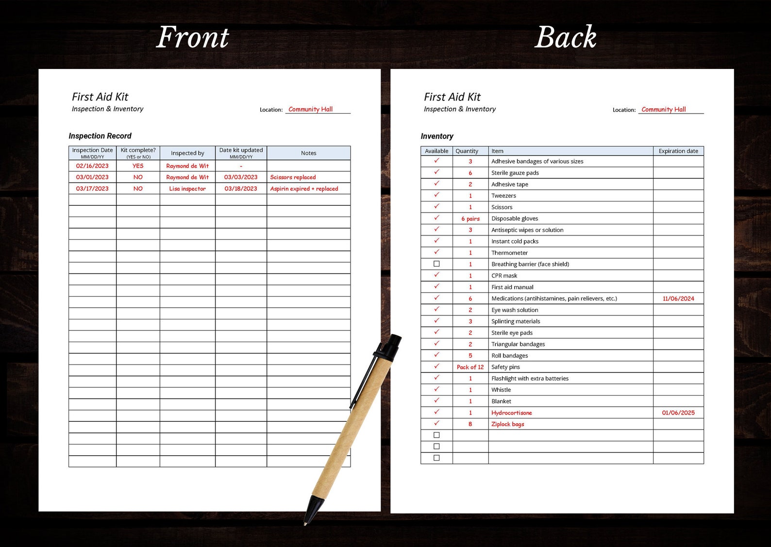 First Aid Kit Inspection Checklist & Inventory (printable/fillable PDF ...