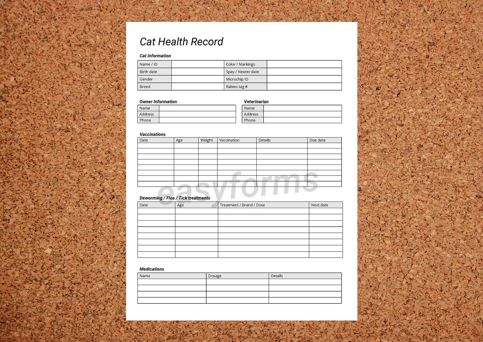 Cat Health Record Template: Kitten Vaccination, Medication, Vet Records ...