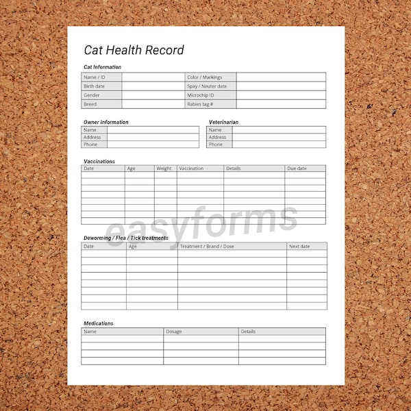 Cat Vaccination Record Template - Etsy