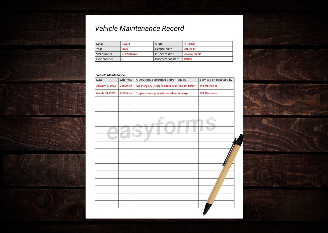 Vehicle Maintenance Log: Printable Car Service Record (PDF, Word) - Etsy