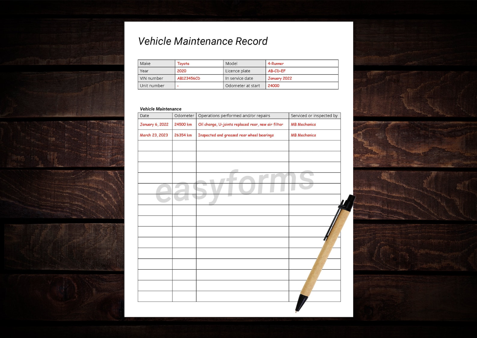 Vehicle Maintenance Log Template | Vehicle Maintenance Record | Car ...
