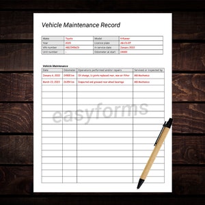 Vehicle Maintenance Log: Printable Car Service Record (PDF, Word) - Etsy
