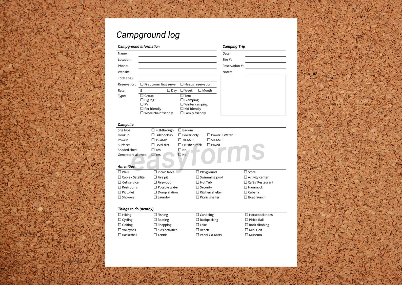 Campground Log: Fillable Campsite Review & Tracker (PDF, Word) - Etsy