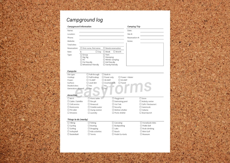 Campground Log: Fillable Campsite Review & Tracker (PDF, Word) - Etsy