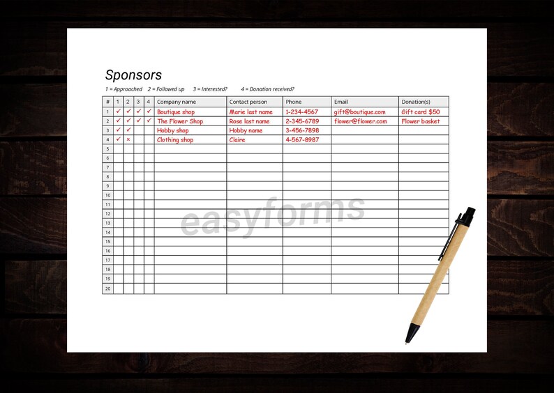 Sponsorship Form Template Donation Signup Fundraising Sheet Fundraiser ...