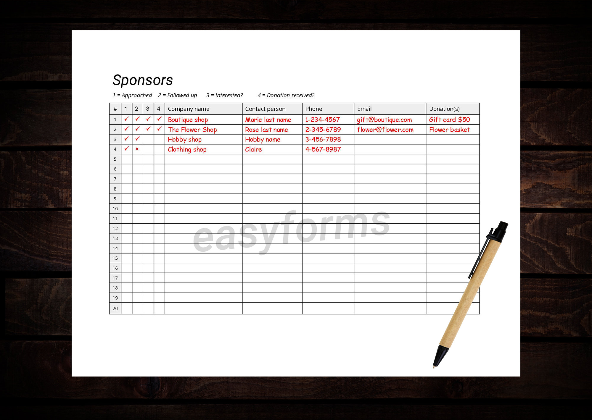 Sponsorship Form Template | Donation Signup | Fundraising Sheet ...