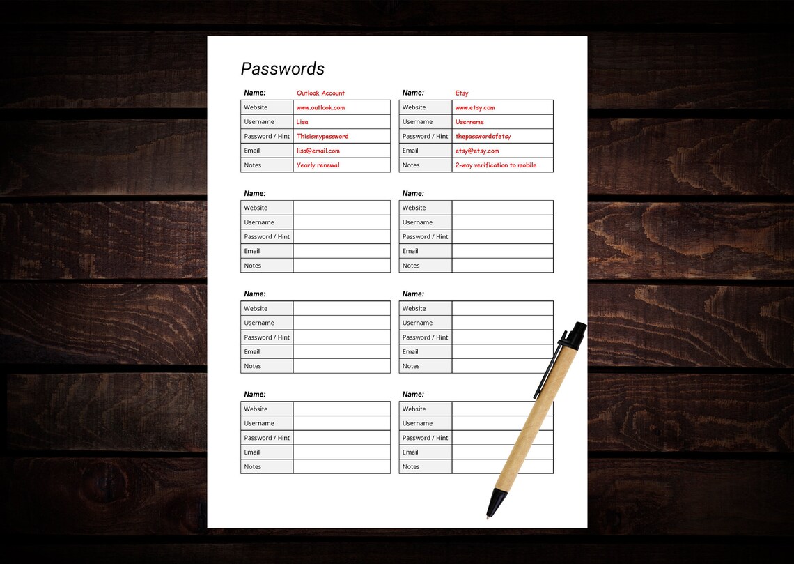 Password List | Printable Password Tracker | Editable Password Log ...