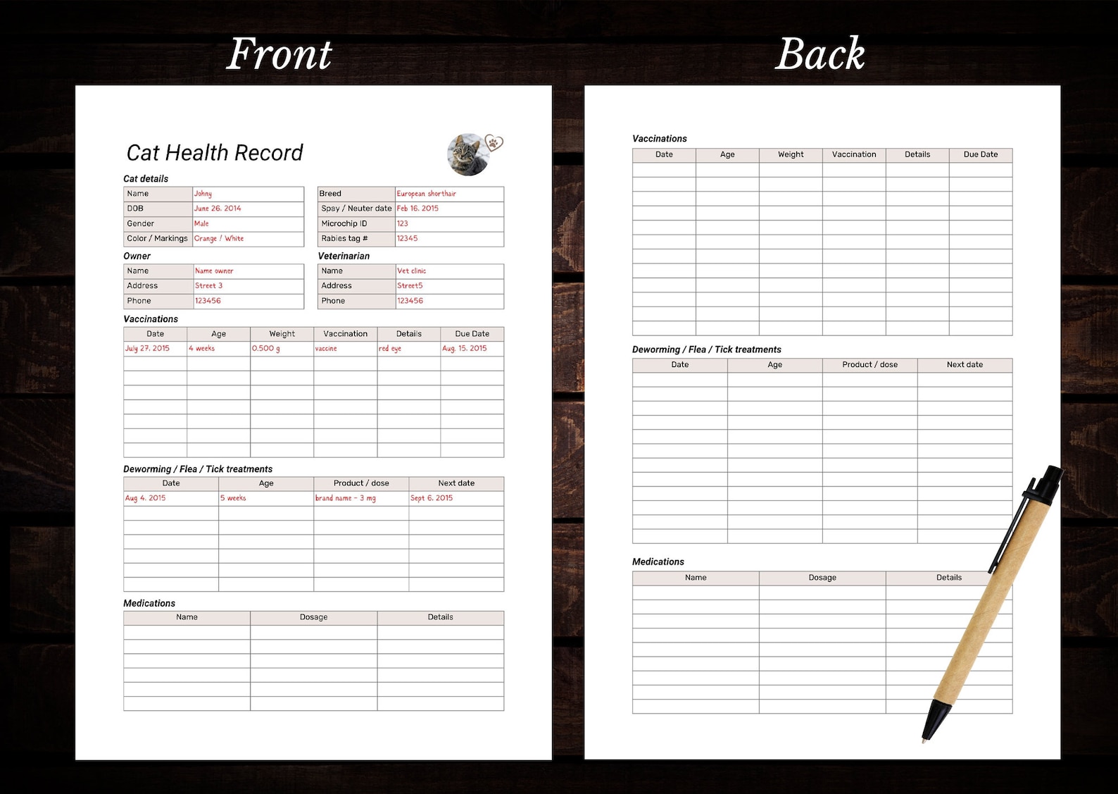 Cat Health Record Canva Template | Kitten Vaccination Record | Feline ...