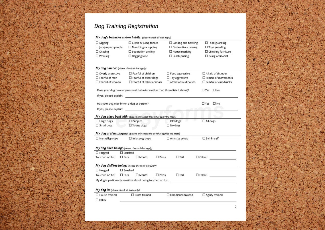 Dog Training Registration Form | Dog Trainer Intake Form | Puppy ...