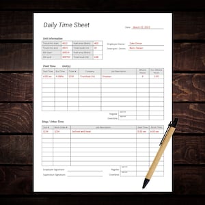 Truck Driver Daily Timesheet: Printable Fillable Timecard (PDF) - Etsy