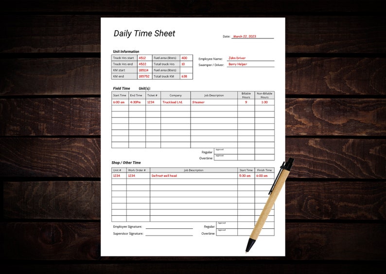 Truck Driver Daily Timesheet: Printable Fillable Timecard (PDF) - Etsy