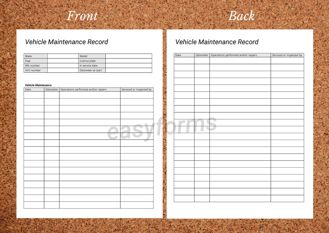 Vehicle Maintenance Log: Printable Car Service Record (PDF, Word) - Etsy