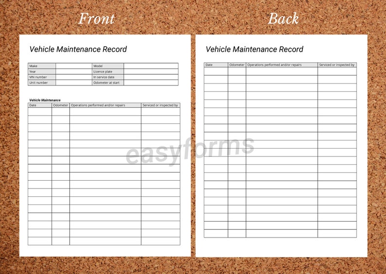 Vehicle Maintenance Log Template | Vehicle Maintenance Record | Car ...