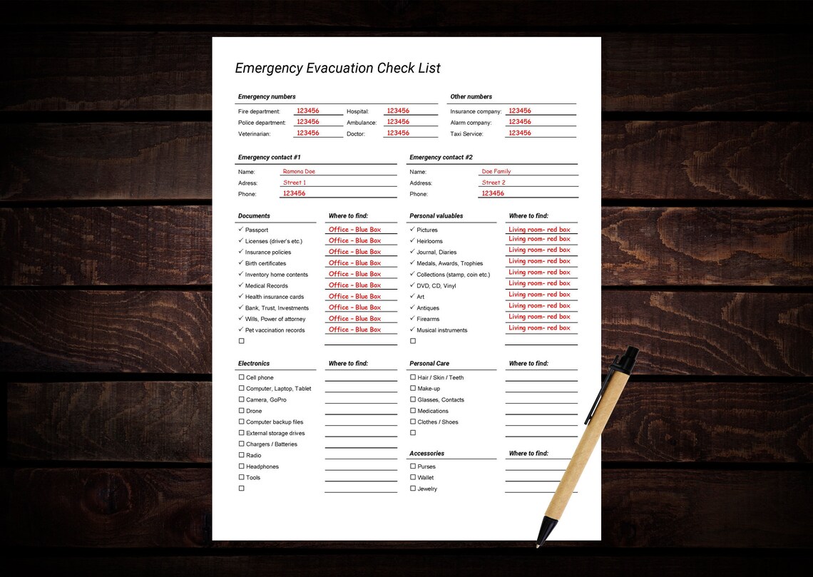 Emergency Evacuation Checklist: Printable Planner (PDF, Word) - Etsy