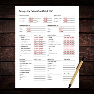 Emergency Evacuation Checklist: Printable Planner (PDF, Word) - Etsy