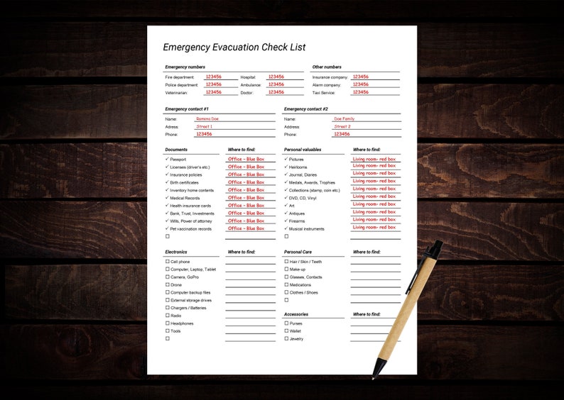 Emergency Evacuation Checklist: Printable Planner (PDF, Word) - Etsy