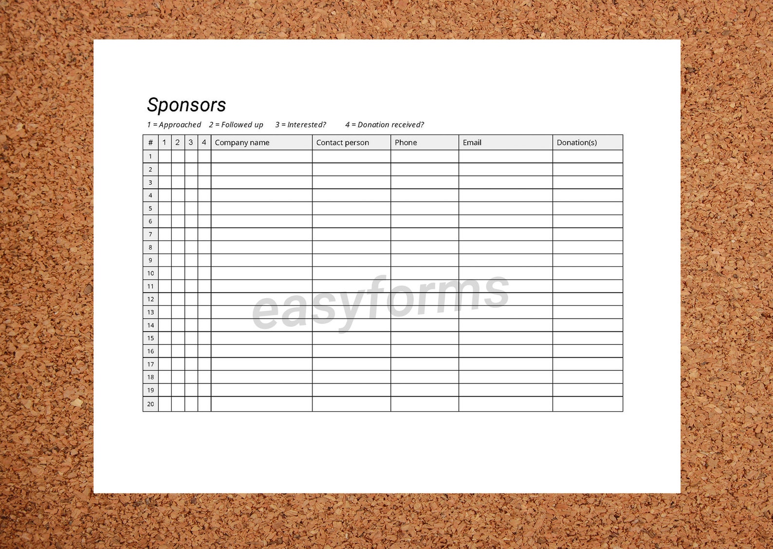 Sponsorship Form Template | Donation Signup | Fundraising Sheet ...