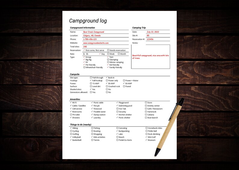 Campground Log: Fillable Campsite Review & Tracker (PDF, Word) - Etsy