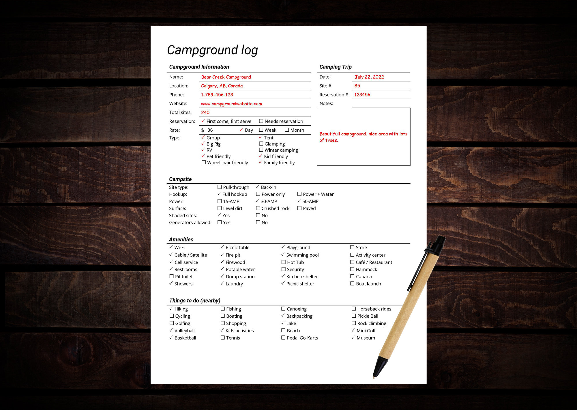 Campground Log: Fillable Campsite Review & Tracker (PDF, Word) - Etsy